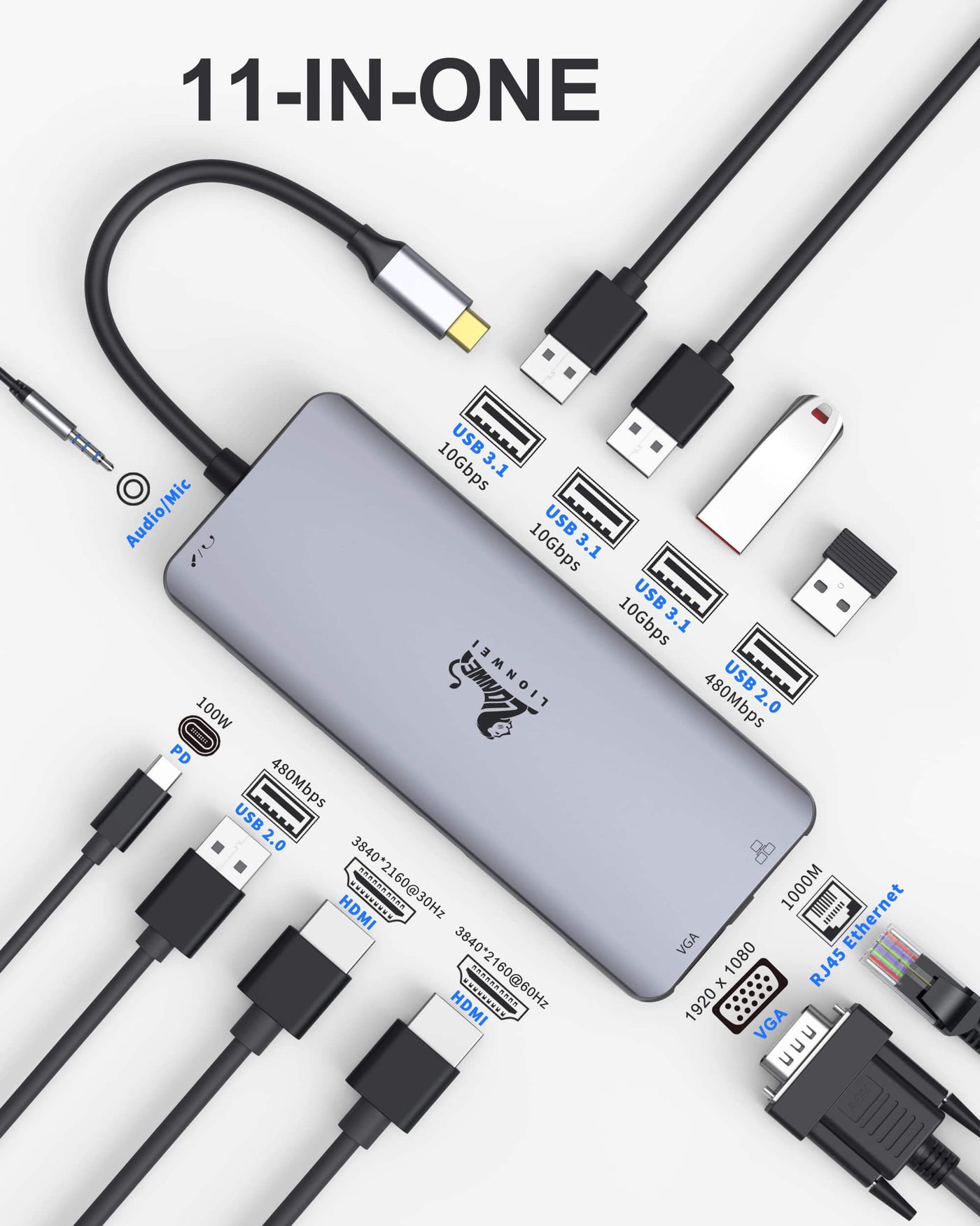 Lionwei USB C to HDMI Hub (11 in 1)