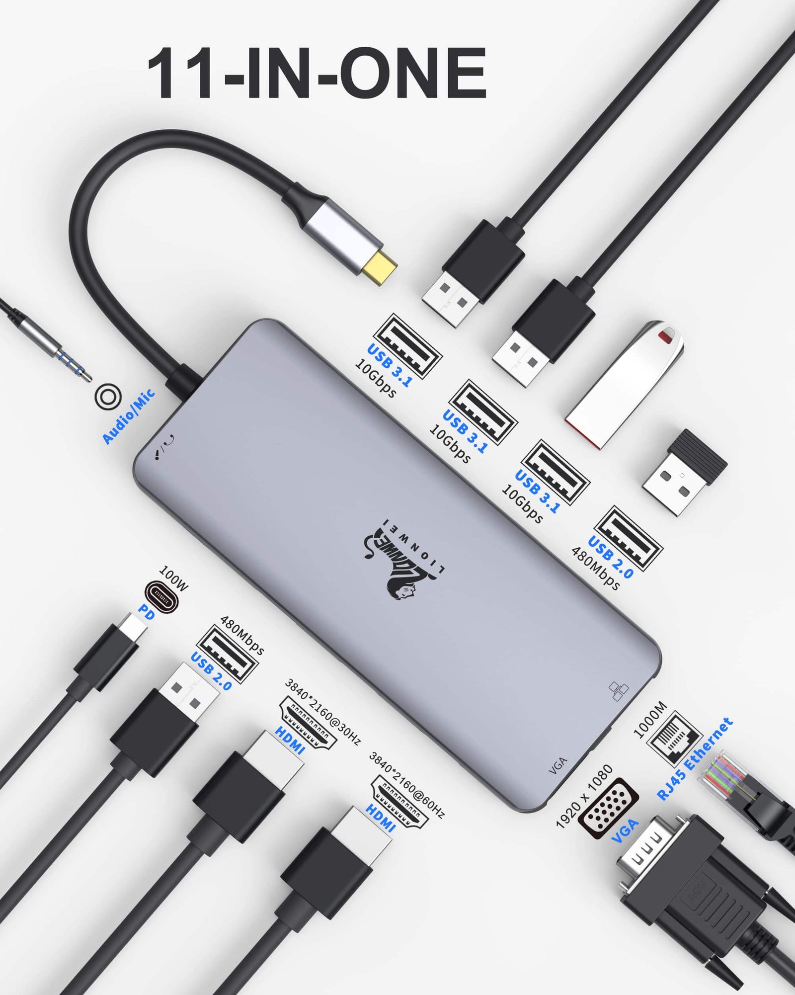 Lionwei USB C to HDMI Hub (11 in 1)